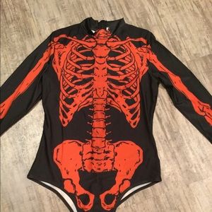 Tops | New Red Skeleton Long Sleeve Bodysuit | Poshmark